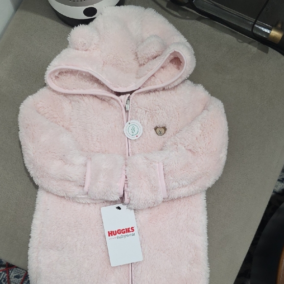 Huggies | One Pieces | Huggies Pink Fuzzy Baby Onesie | Poshmark